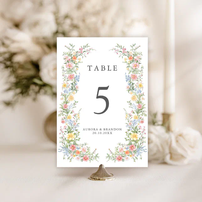 Soft Pastel Ornate Spring Garden Floral Wedding Table Number | Zazzle