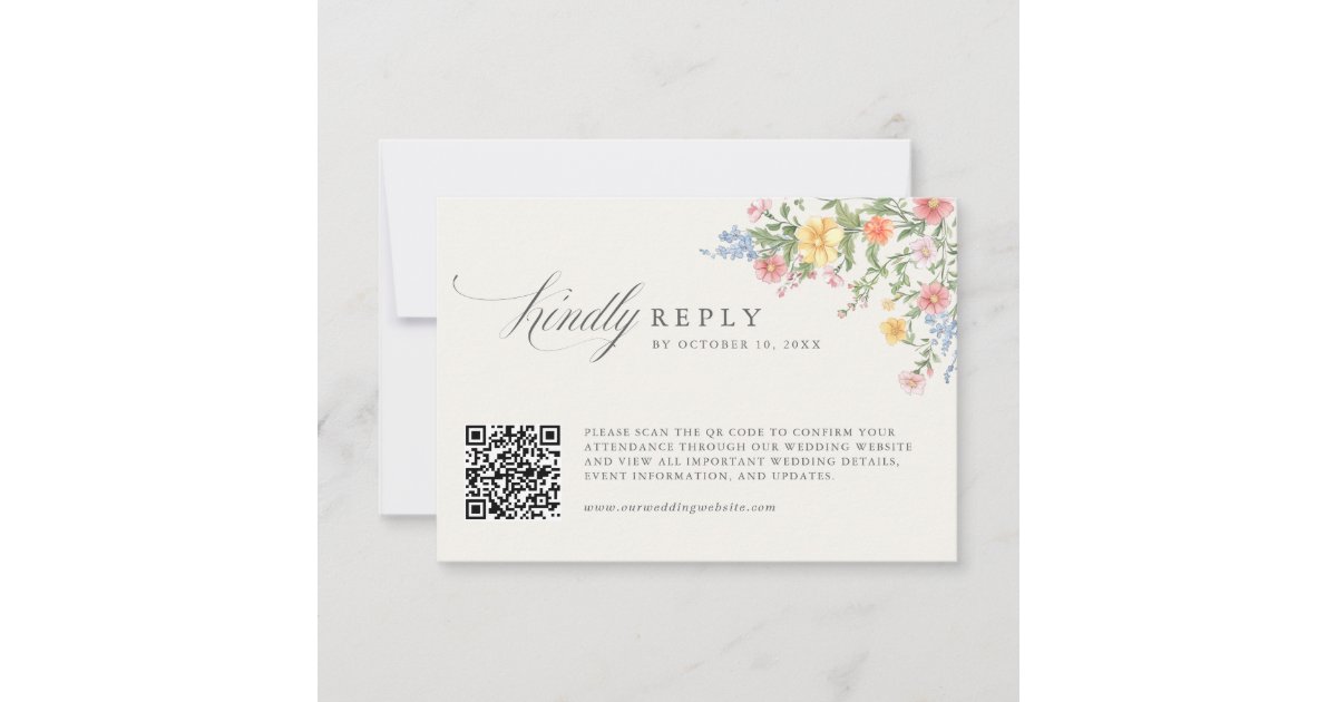 Soft Pastel Ornate Spring Garden Wedding QR Code RSVP Card | Zazzle
