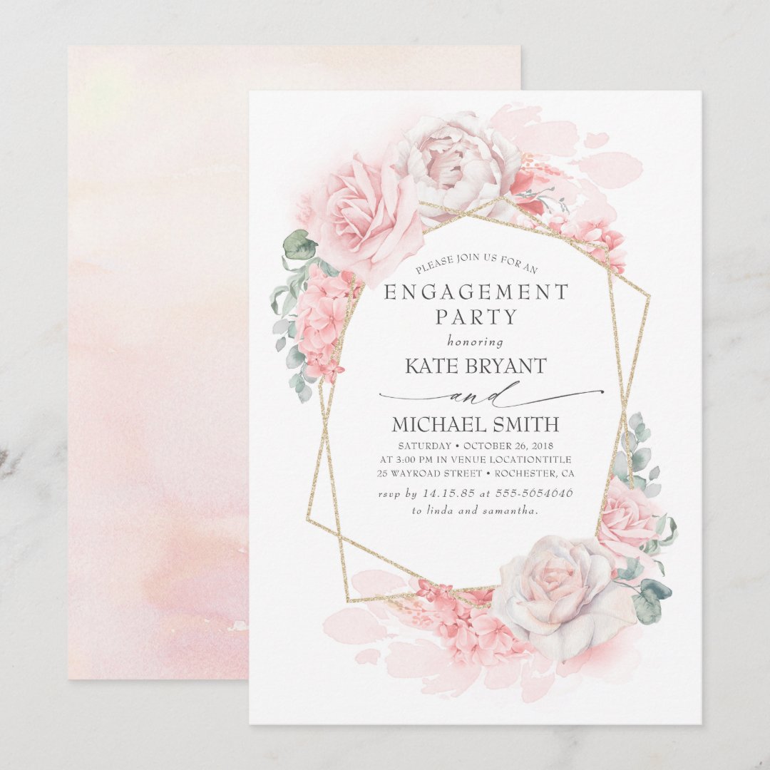 Soft Pastel Pink Flowers Dreamy Engagement Party Invitation | Zazzle