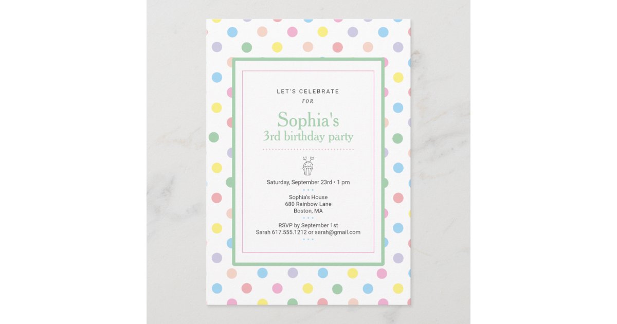 Soft Pastel Polka Dots Birthday Party Invitation | Zazzle.com