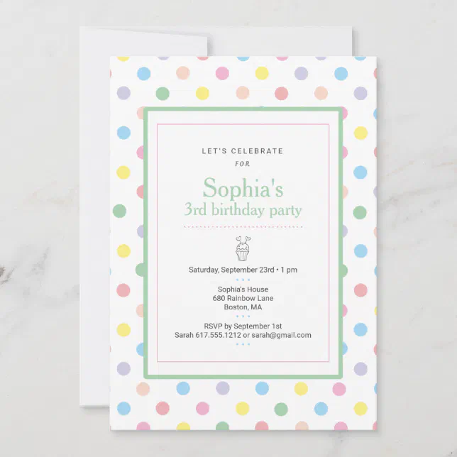 Soft Pastel Polka Dots Birthday Party Invitation | Zazzle