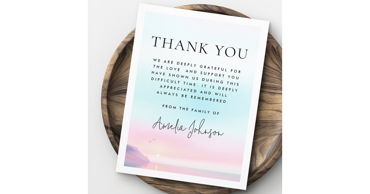 Soft pastel sunrise with birds funeral sympathy thank you card | Zazzle