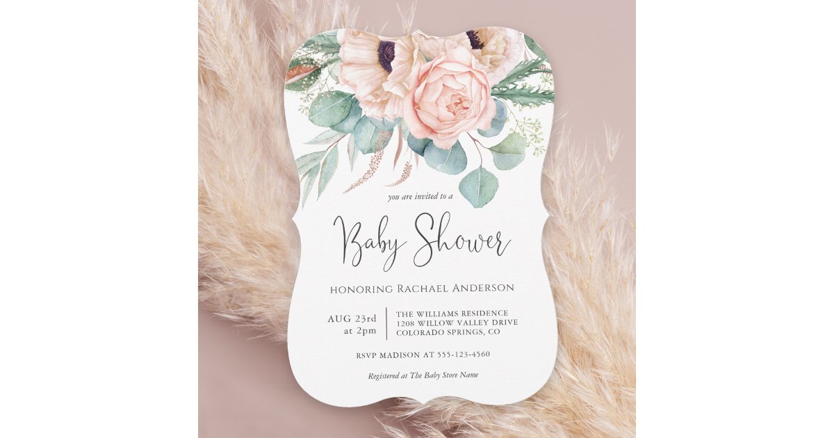 Soft Pastel Watercolor Floral Girl Baby Shower Invitation | Zazzle