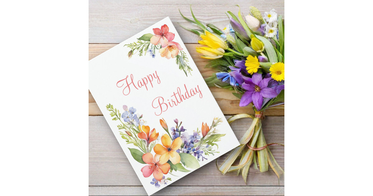 Soft Pastel Watercolor Spring Flowers Birthday Card | Zazzle