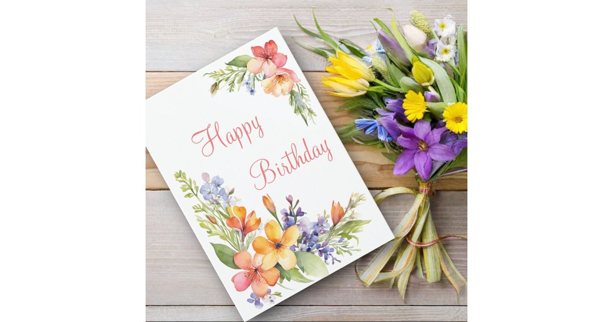 Soft Pastel Watercolor Spring Flowers Birthday Card | Zazzle
