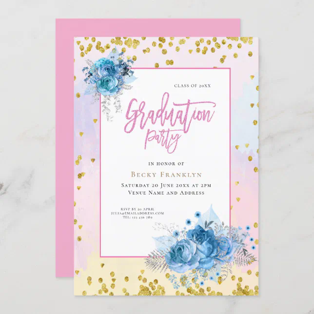Soft pastels/floral/Confetti/Graduation Invitation | Zazzle