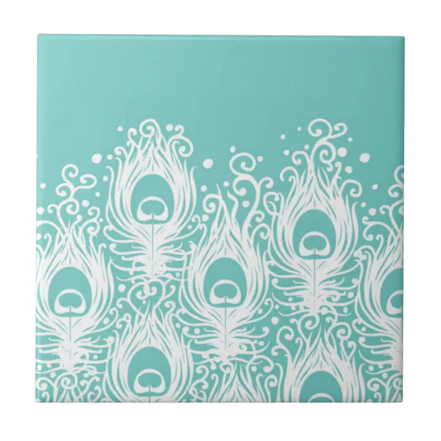 Soft peacock feathers ceramic tile | Zazzle