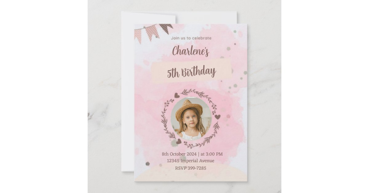 Soft Pink and Tan Pastels | Girl's Birthday Party Invitation | Zazzle