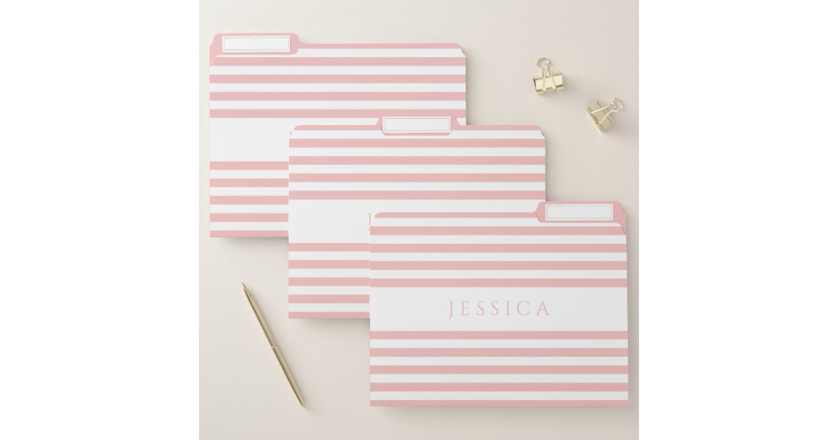 Soft Pink And White Stripes Pattern Name & Text File Folder | Zazzle