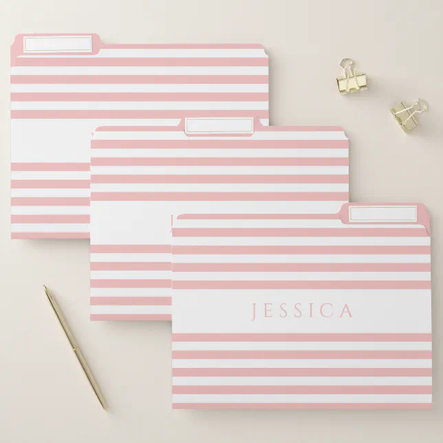 Soft Pink And White Stripes Pattern Name & Text File Folder | Zazzle