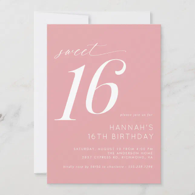 Soft Pink Blush | Girly Simple Sweet 16 Birthday Invitation | Zazzle
