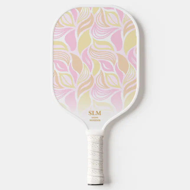 Soft Pink Botanical Leaf Pattern Custom Monogram Pickleball Paddle | Zazzle
