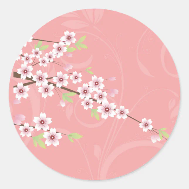 Soft Pink Cherry Blossom Classic Round Sticker | Zazzle