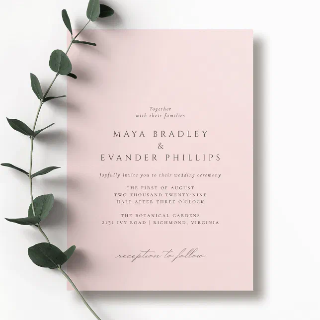 Soft Pink | Elegant Classic Style Blush Wedding Invitation | Zazzle