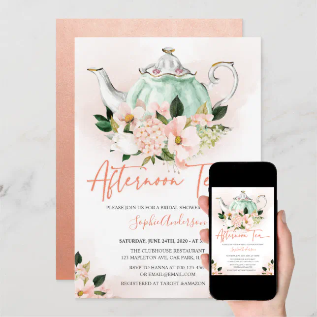 Soft Pink Floral Afternoon Tea Party Bridal Shower Invitation | Zazzle
