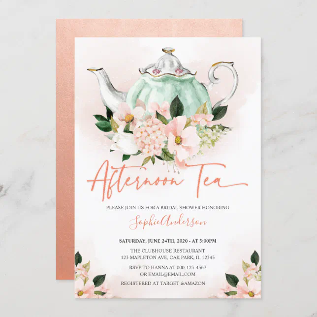 Soft Pink Floral Afternoon Tea Party Bridal Shower Invitation | Zazzle