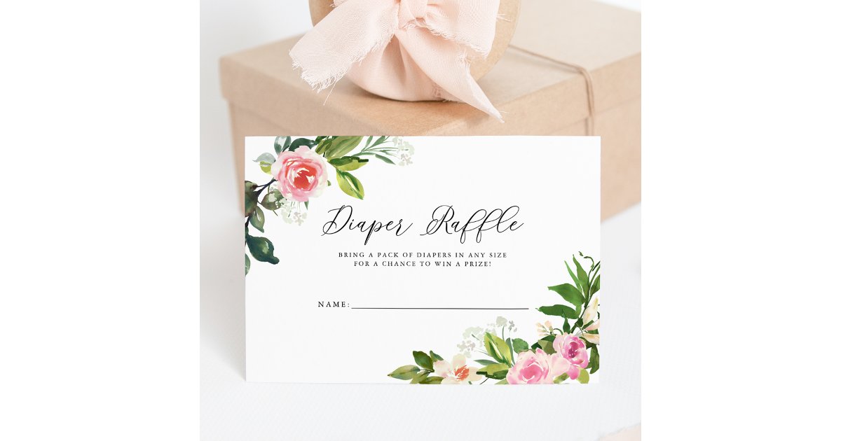 Soft Pink Floral Baby Shower Diaper Raffle Invitation | Zazzle