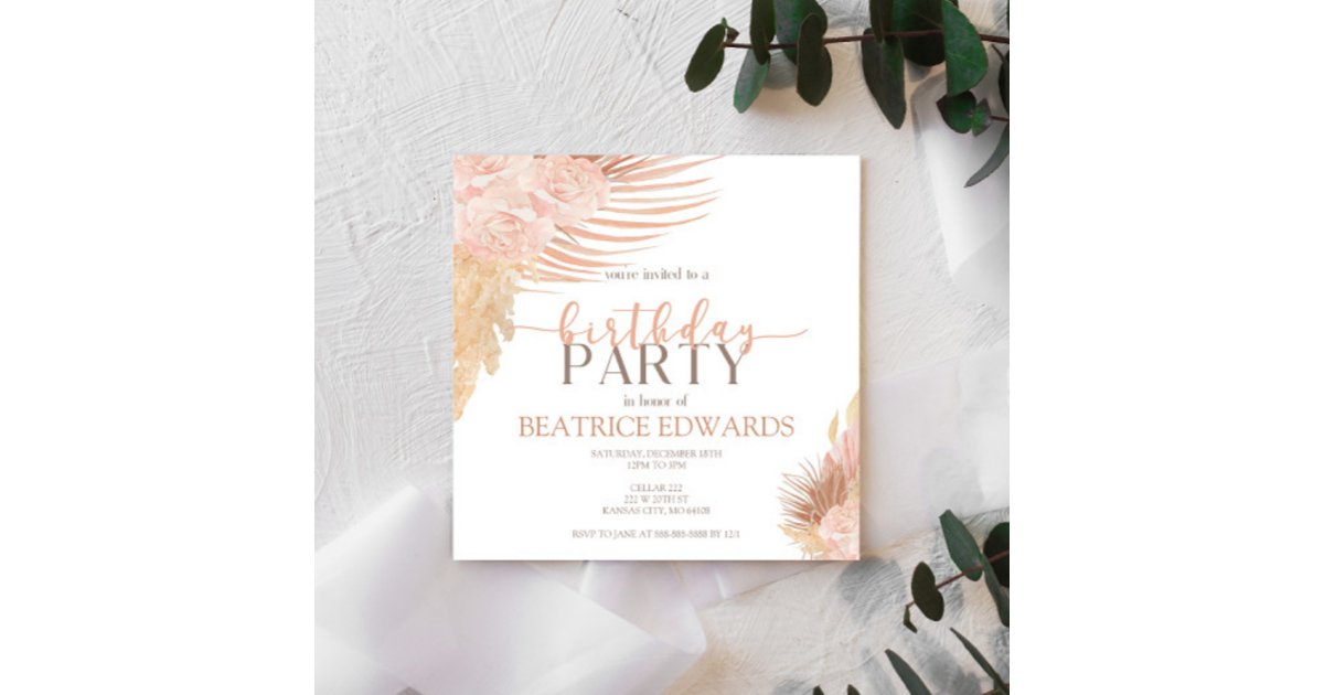 Soft Pink Floral Birthday Party Invitation | Zazzle
