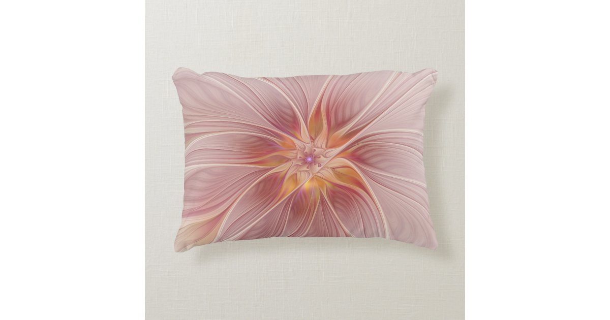 Soft Pink Floral Dream Abstract Fractal Art Flower Accent Pillow | Zazzle