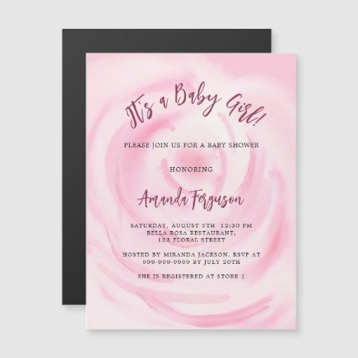 Soft pink floral girl luxury baby shower magnetic invitation | Zazzle