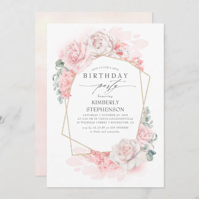 Soft Pink Floral Modern Birthday Party Invitation | Zazzle