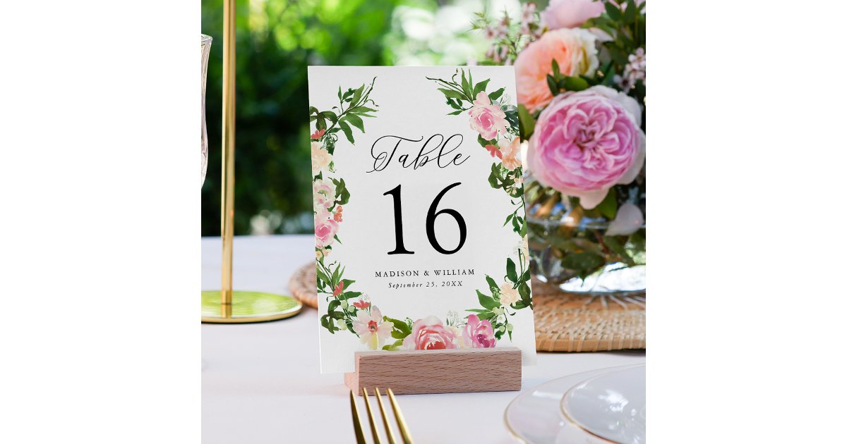 Soft Pink Floral Wedding Table Number | Zazzle