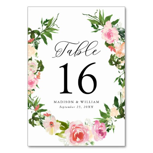 Soft Pink Floral Wedding Table Number | Zazzle