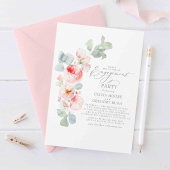 Soft Pink Flowers Elegant Engagement Party Invitation | Zazzle