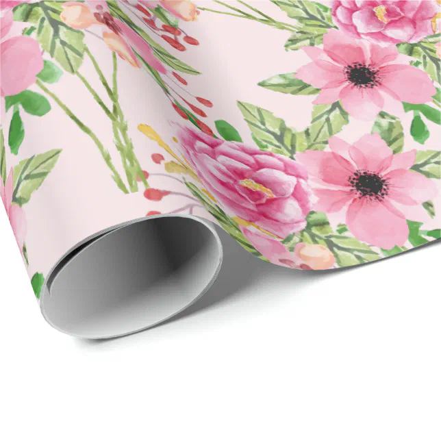 Soft Pink | Pink Flowers Wrapping Paper | Zazzle