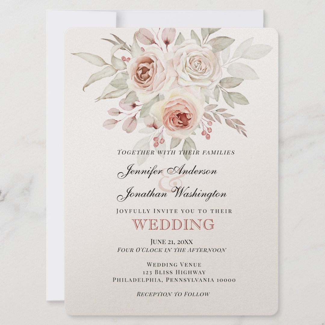 Soft Pink Romantic Rose Wedding Invitation | Zazzle