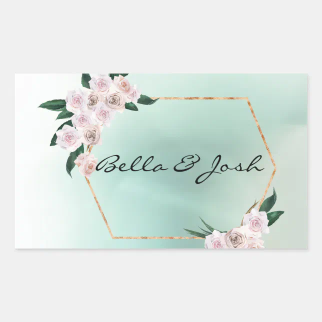 Soft Pink Rose Blossoms Wedding Rectangular Sticker | Zazzle