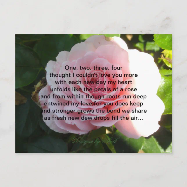 Soft Pink Rose with Romantic Verse Postcard | Zazzle