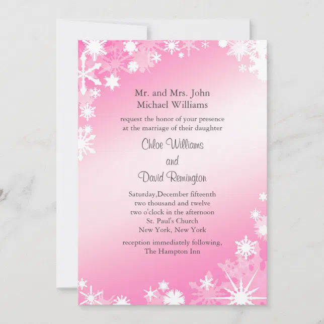 Soft Pink Snowflakes Wedding Invitation | Zazzle