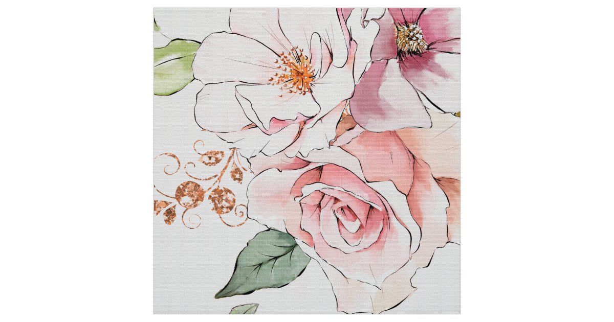 Soft pink vintage roses pattern fabric | Zazzle