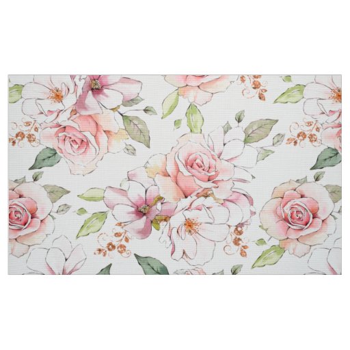 Soft pink vintage roses pattern fabric | Zazzle