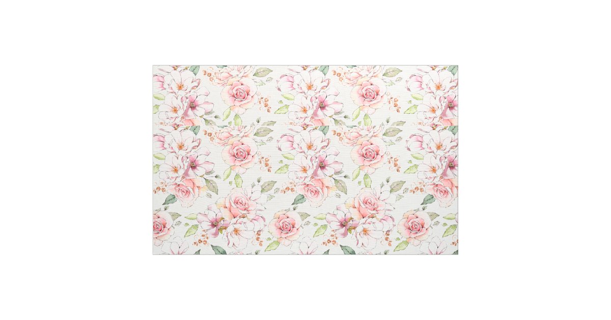 Soft pink vintage roses pattern fabric | Zazzle