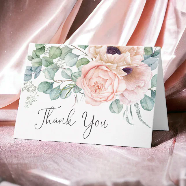 Soft Pink Watercolor Floral Thank You | Zazzle