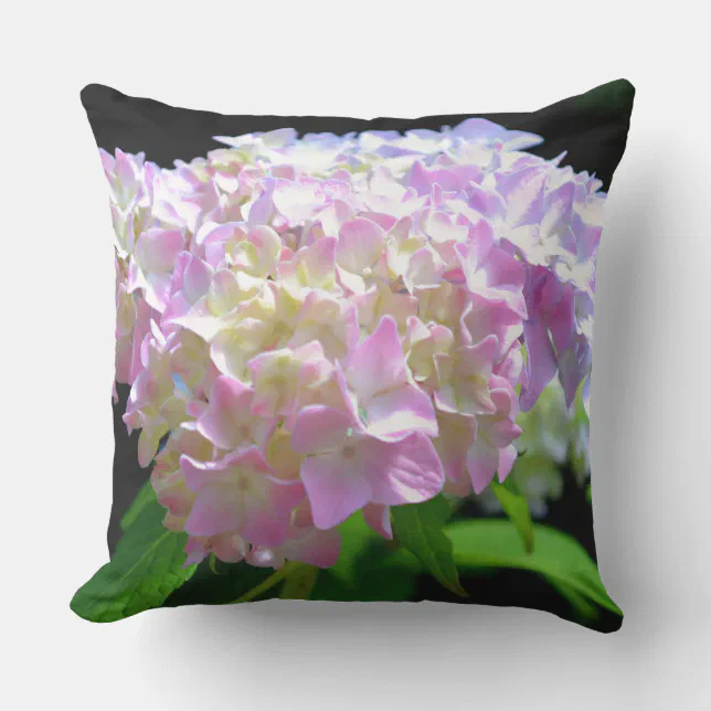 Soft pink yellow purple hydrangeas flowers outdoor pillow | Zazzle