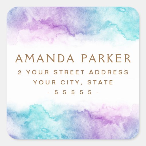 Soft purple aqua watercolor return address labels | Zazzle