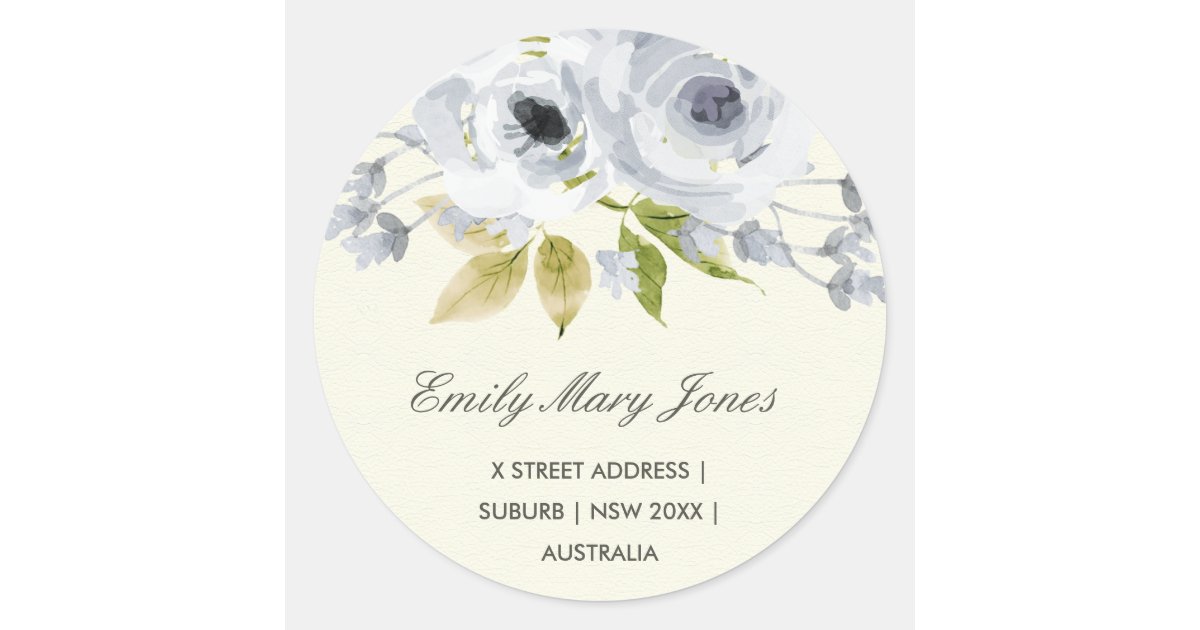 SOFT ROMANTIC AQUA BLUE WATERCOLOR FLORAL CLASSIC ROUND STICKER ...