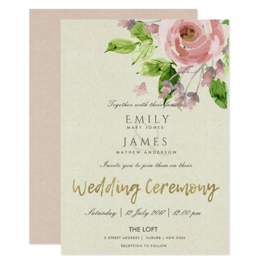 SOFT ROMANTIC BLUSH PINK WATERCOLOR FLORAL WEDDING INVITATION | Zazzle.com