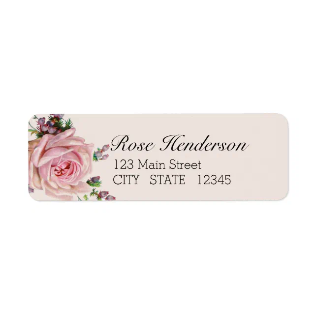 Soft Romantic Pink Rose Vintage Return Address Label | Zazzle