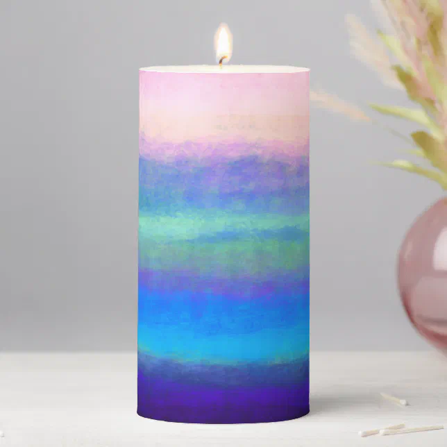 Soft shades of pink, blue and green pillar candle | Zazzle
