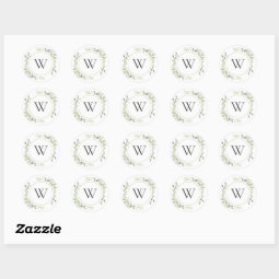Soft Spring Leaves Greenery Monogram Initial Classic Round Sticker | Zazzle