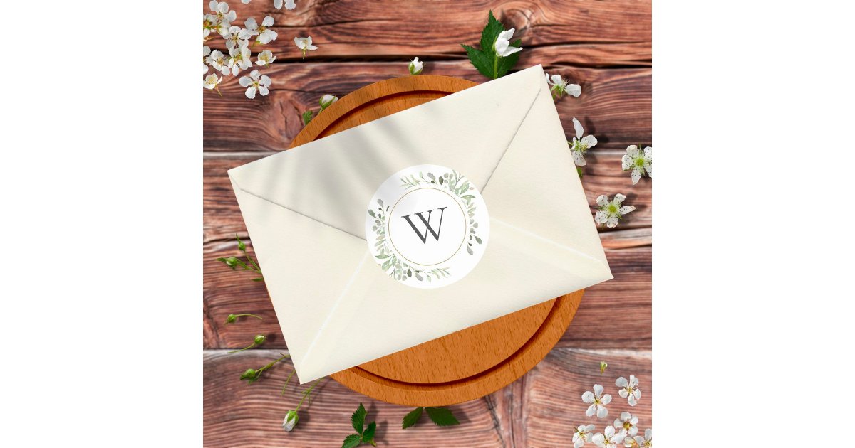 Soft Spring Leaves Greenery Monogram Initial Classic Round Sticker | Zazzle