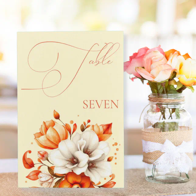 Soft Sunset Hues Floral Table Number Pedestal Sign | Zazzle