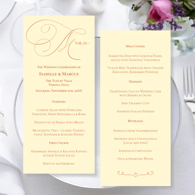 Soft Sunset Hues Wedding Menu | Zazzle