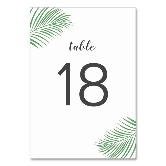 Soft Tropical Palm Leaf Wedding Table Numbers | Zazzle
