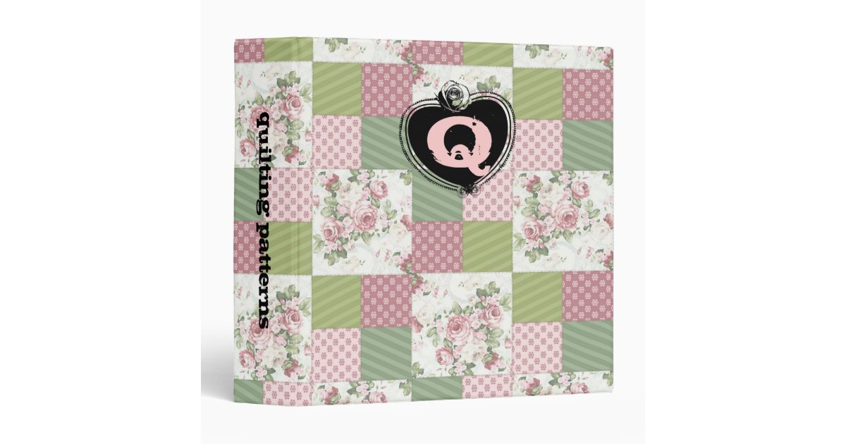 soft vintage roses patchwork quilting pattern binder | Zazzle