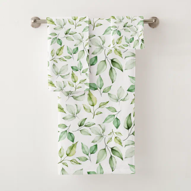 Soft Watercolor Green Leaves Bath Towel Set | Zazzle